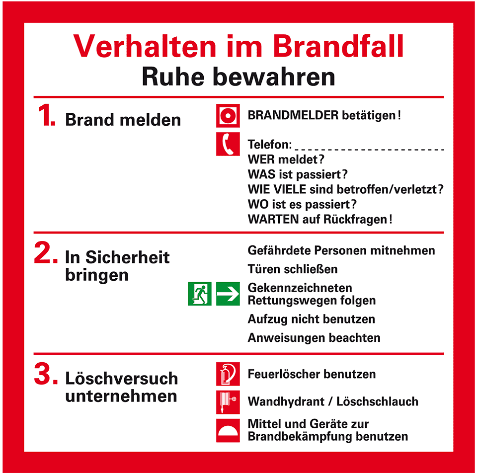 Notfallplan Verhalten im Brandfall, praxisbewährt | kroschke.at